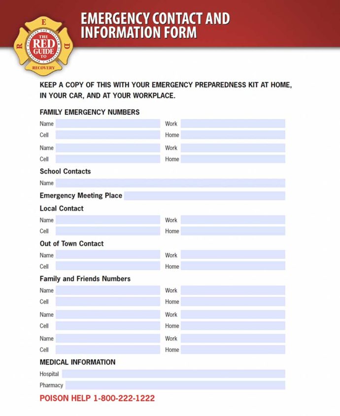 Emergency Plan and Contact Information Form - The Red Guide to Recovery