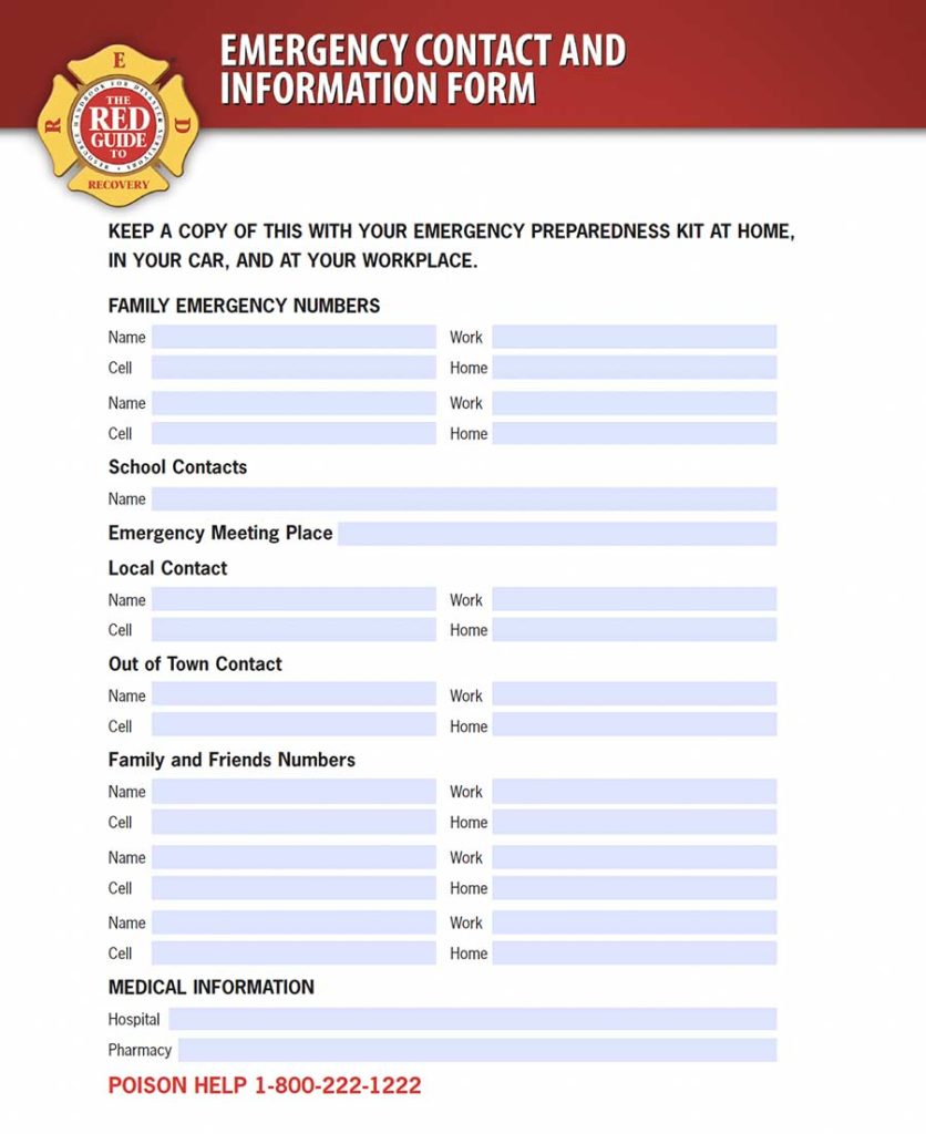 Emergency Plan and Contact Information Form - The Red Guide to Recovery